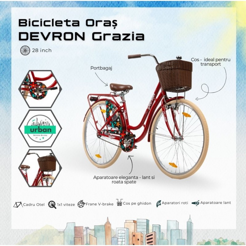 Bicicleta City Devron Grazia 1S 28" • Sportist